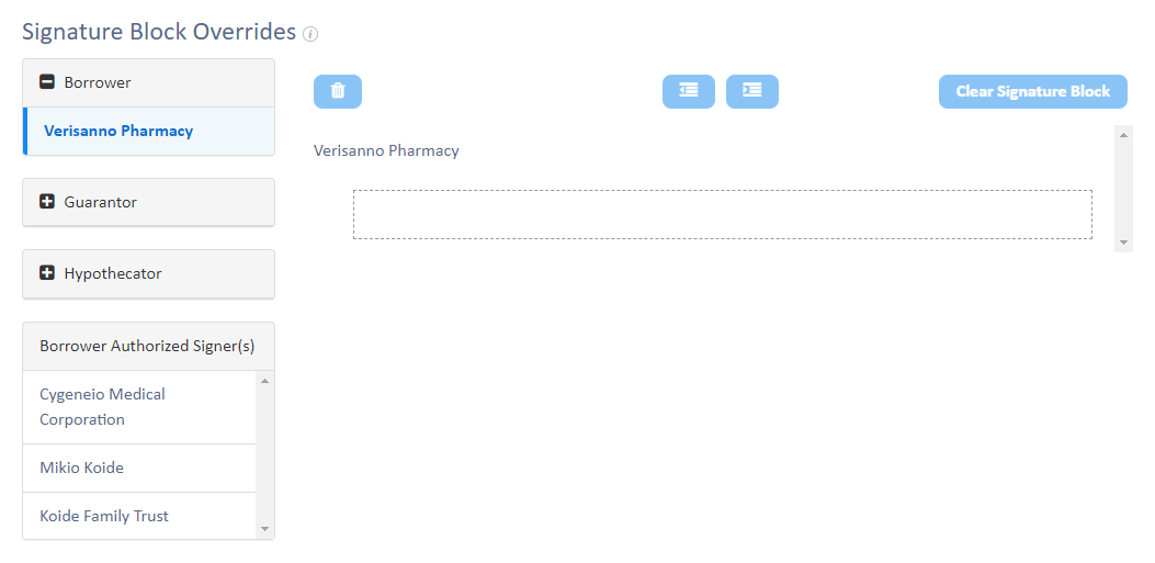 Signature Block Overrides Tab